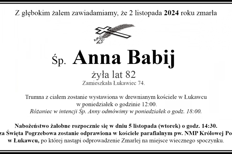 Zmarła Anna Babij [82 lata] - ZLUBACZOWA.PL - Informacje Lubaczów ...